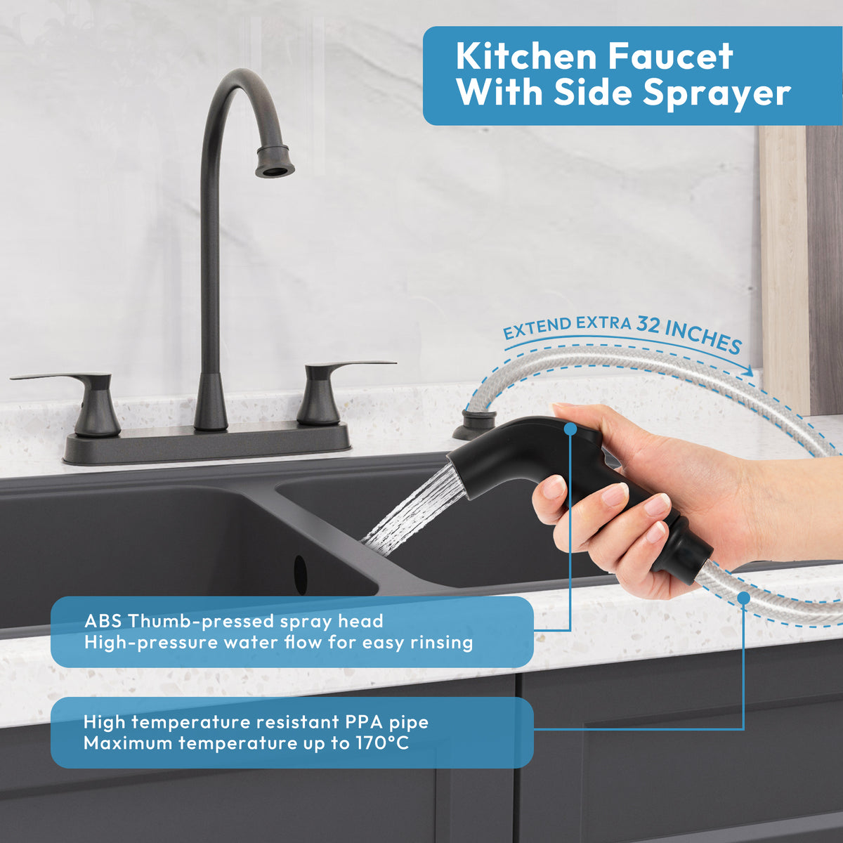 Kitchen Faucet with Side Sprayer Stainless Steel - Besdor